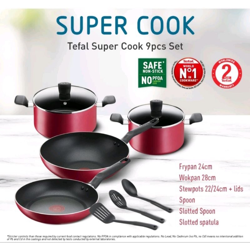 Tefal Supercook 9pcs set (Frypan 24cm, Wokpan 28cm, Stewpot 22cm & 24cm ...