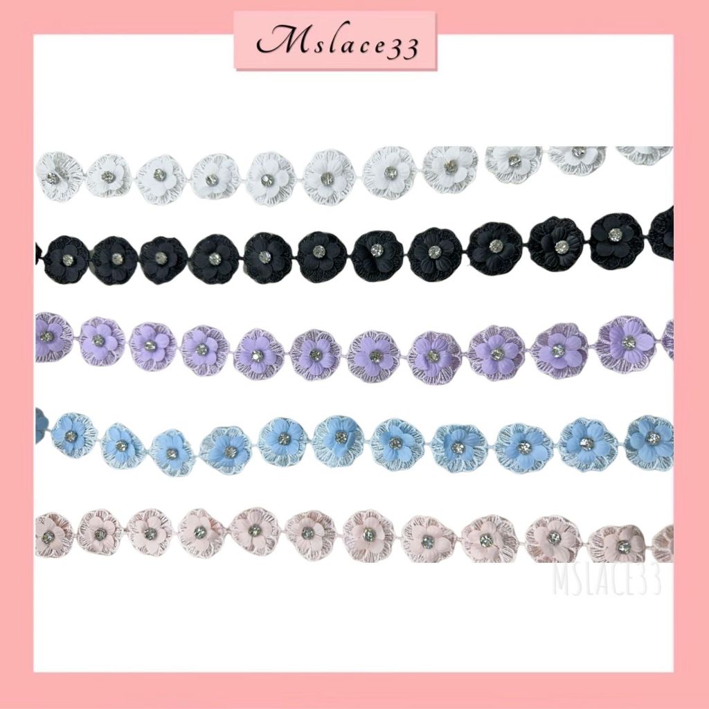 1 Meter - 3D Flower Lace with Crystal / Renda Bunga / 3D Flower / Renda ...