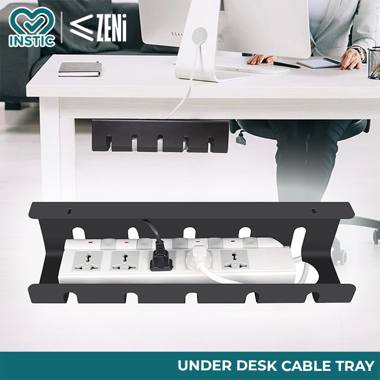 ZENi Under Desk Cable Management Tray Hidden Socket Wire Extension ...