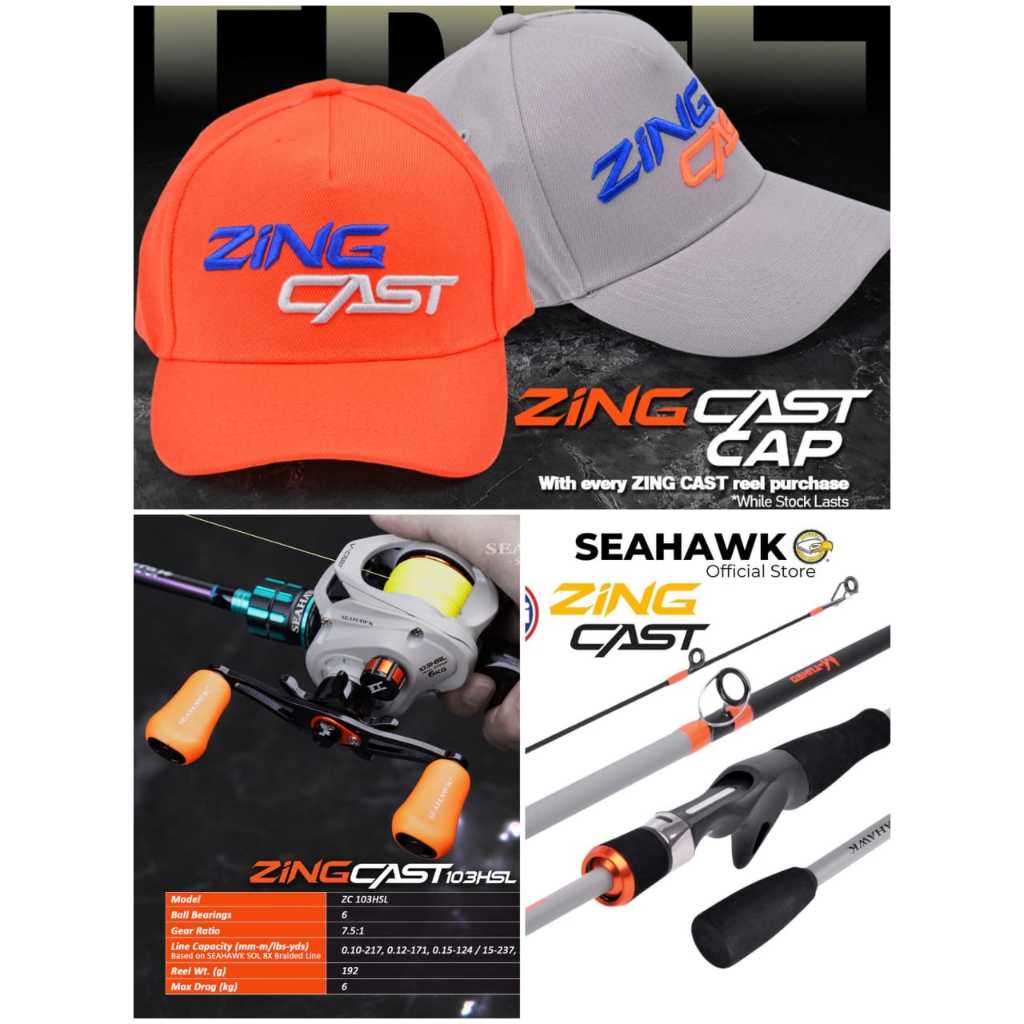 SEAHAWK ZING CAST BAITCASTING REEL & BAITCASTING ROD, FREE CAP (RANDOM ...