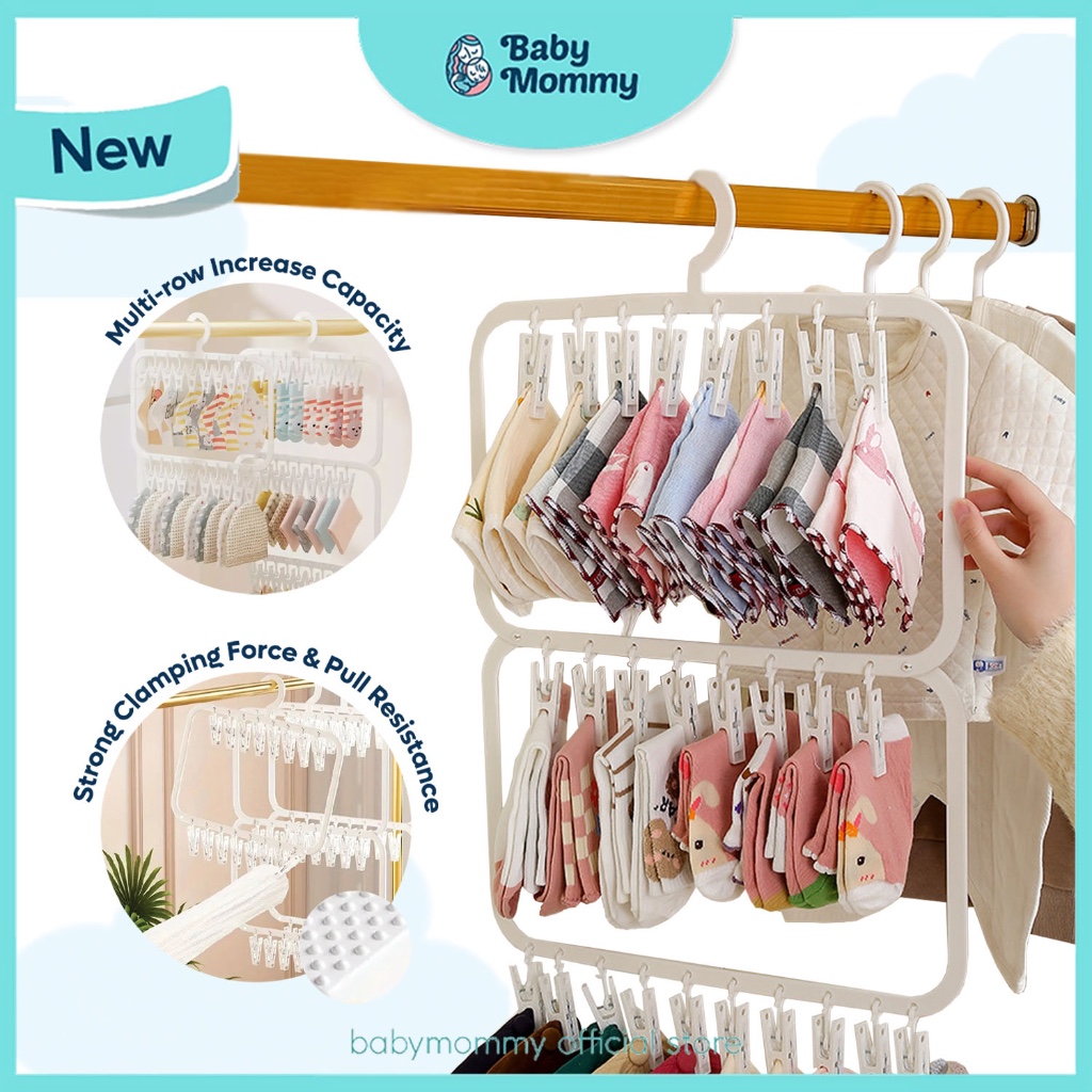 Babymommy Baby Kids Clothes Hanger 3 Tier Drying Rack Wardrobe Socks ...