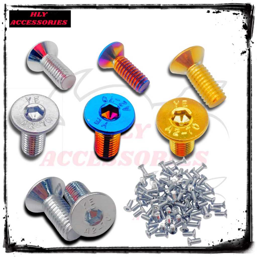 Screw Flat head Skru Kepala Rata Disc Plate Titanium Gold Silver FRONT ...