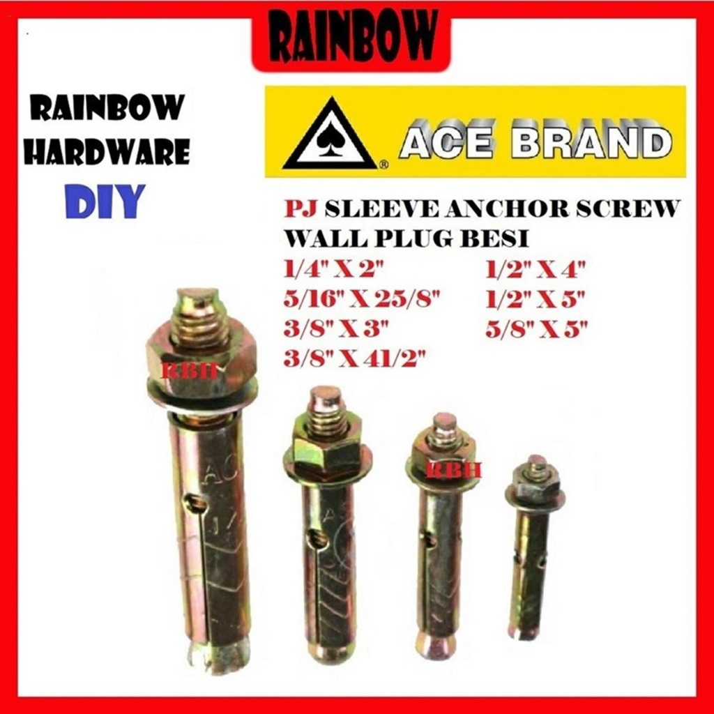 ACE 1/2"X5" PJ SLEEVE ANCHOR WALL PLUG BESI (50PCS) | Shopee Philippines
