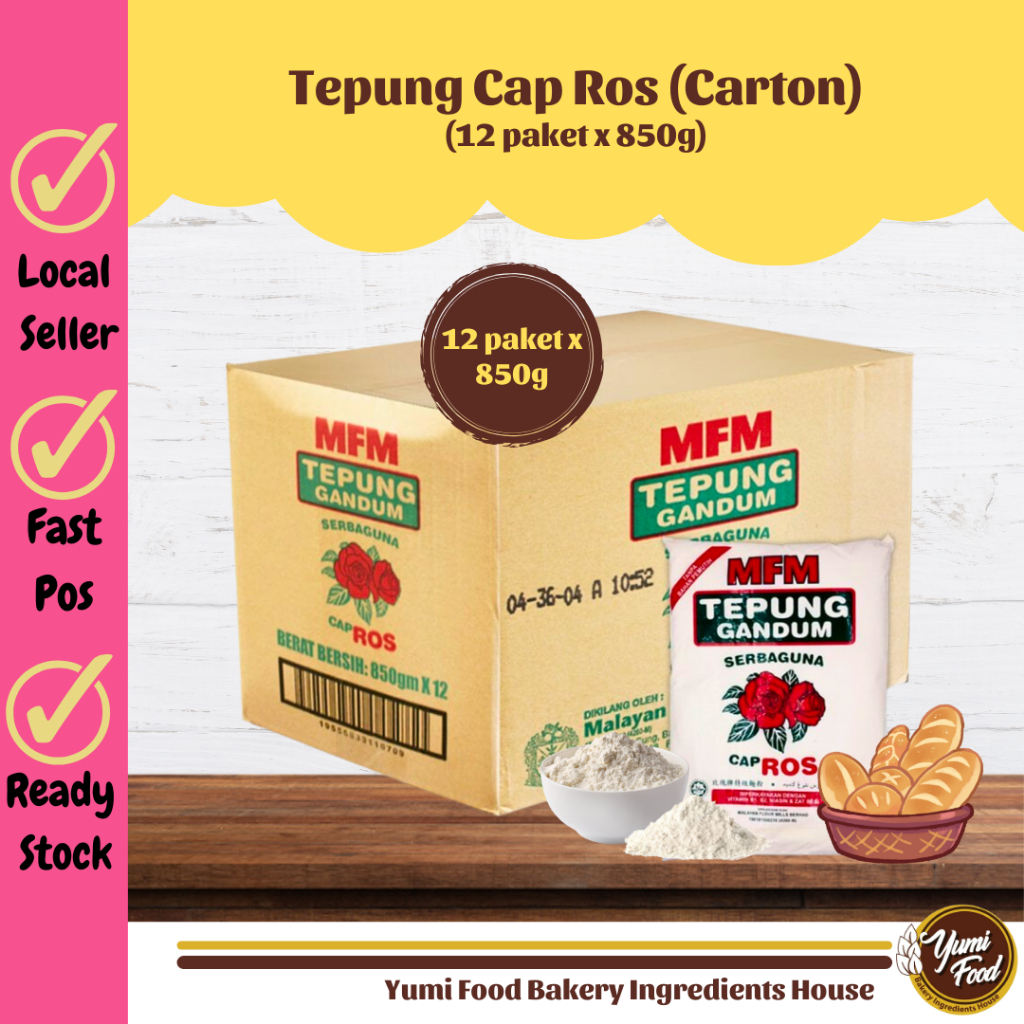 1 CARTON (12 PACKET X 850G) Cap Ros Tepung Gandum/ Tepung Serbaguna ...