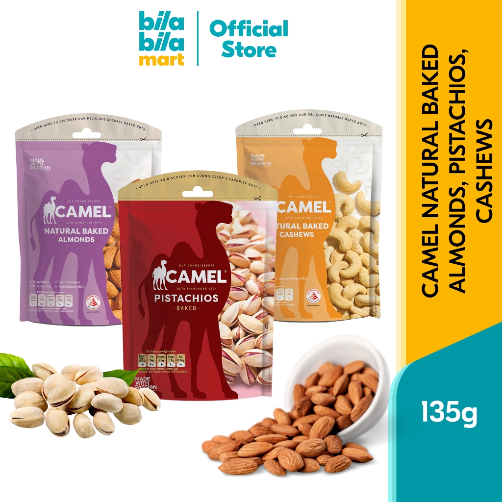 CAMEL Natural Baked Pistachios Almonds Cashews Premium Nuts 135g Kacang ...