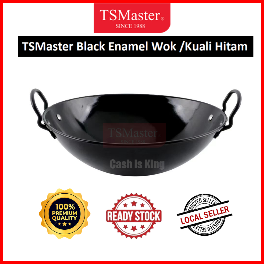 TSMaster Enamel Wok Double Handle Thick Kuali Besi Kuali Hitam Wok Cast ...