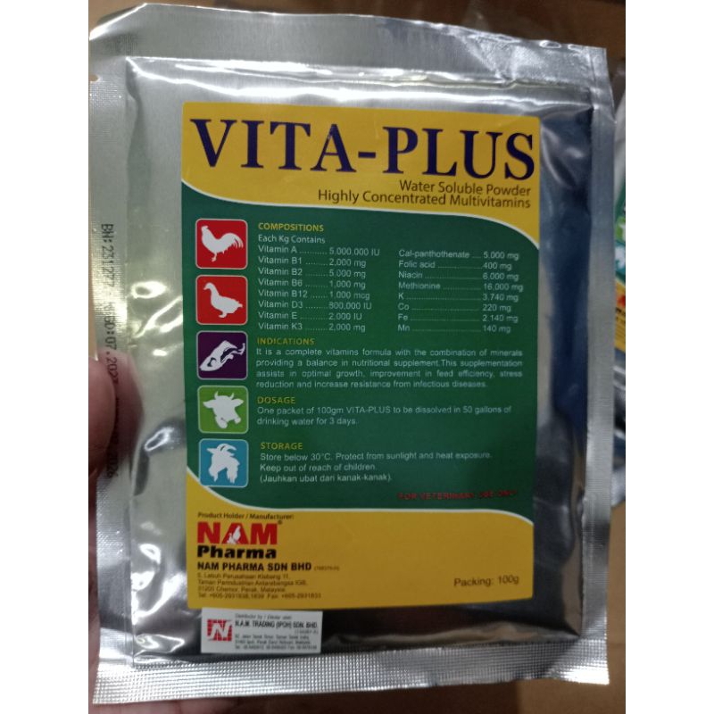 Vita Plus Livestock Vitamins (Chickens/Birds/Anitik/Pets) 100g | Shopee ...