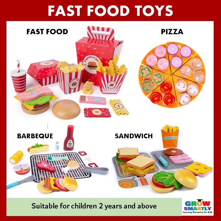 Fast Food Toy Set Pizza Burger Sandwich Food Role Play Toys Pretend ...