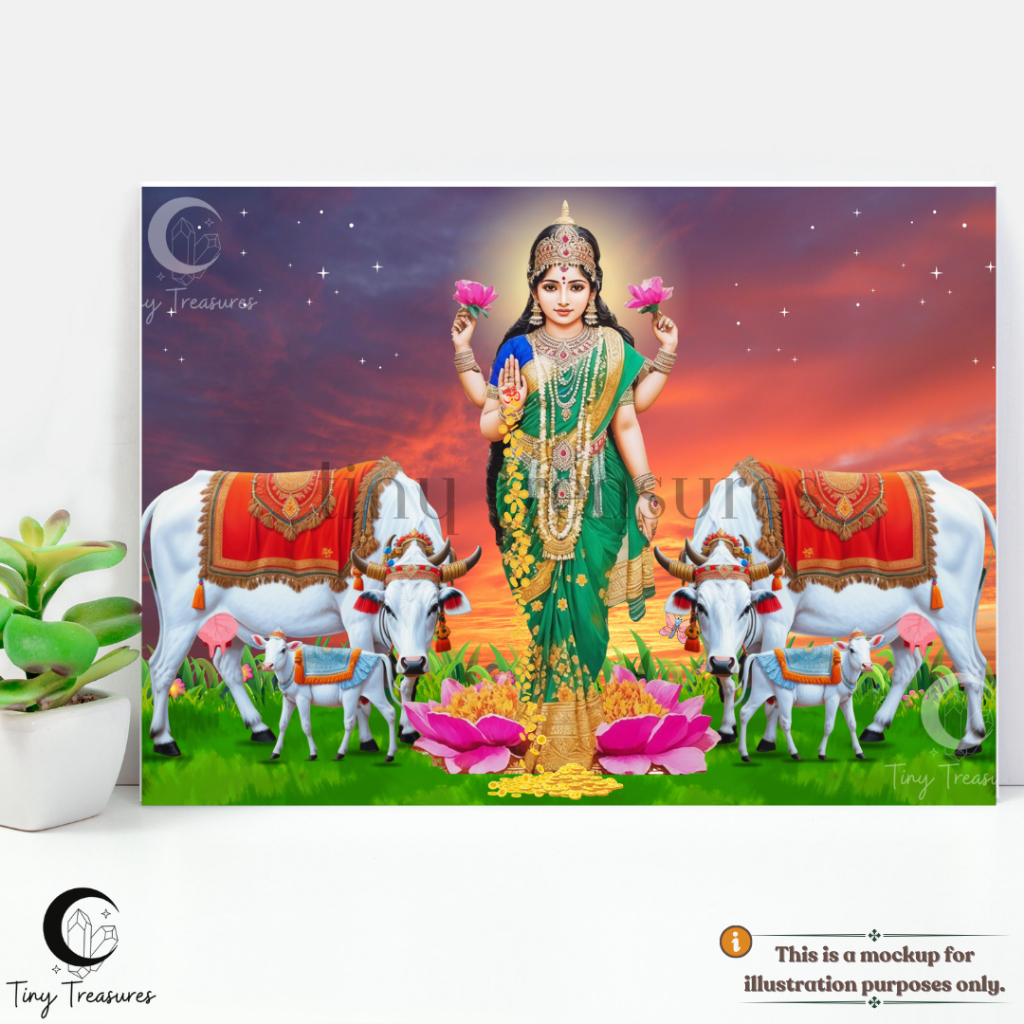 Lakshmi Cow and Calf Digital Painting Art Canvas Home Decor Vastu Wall ...