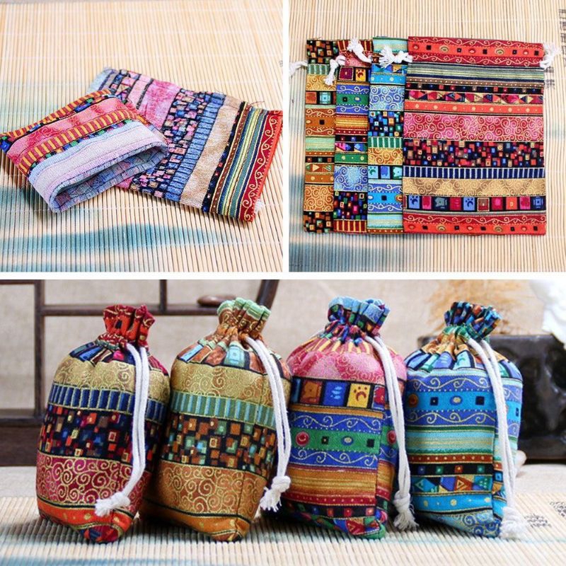 Drawstring National Ethnic Art Style Cloth Linen Jewelry Pocket Bag ...