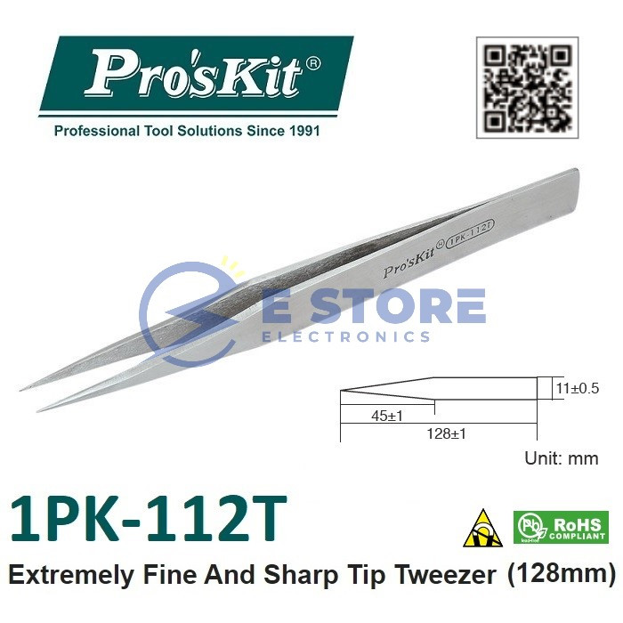 Pro'sKit 1PK-112T Extremely Fine and Sharp Tip Tweezer - 128mm (Taiwan ...
