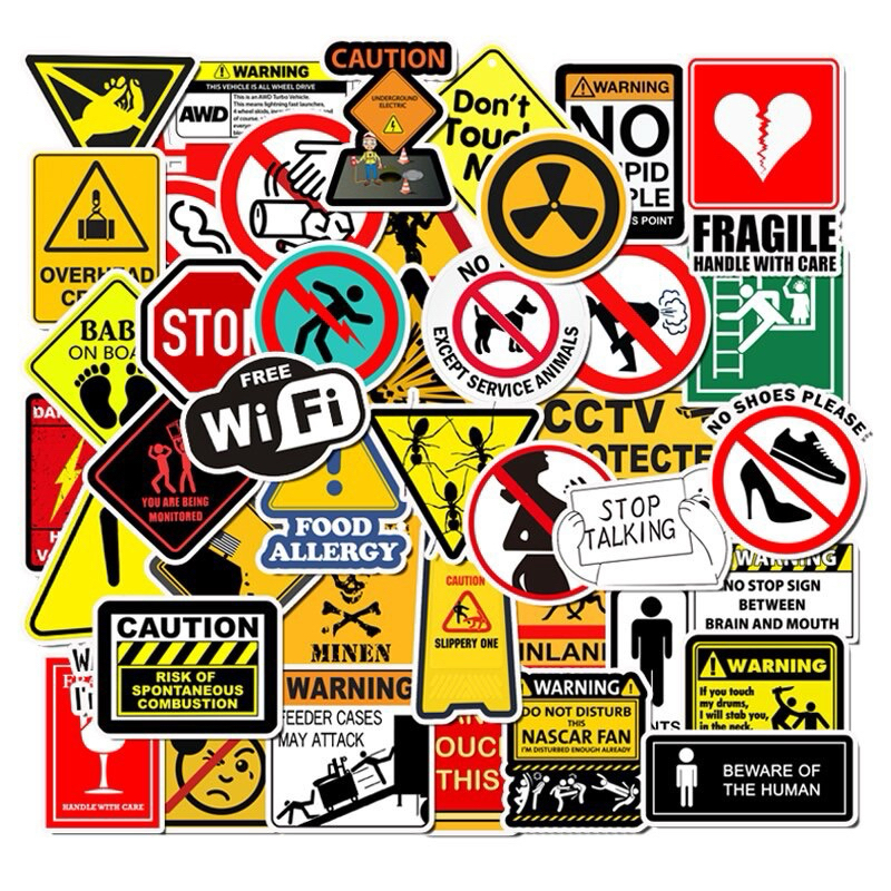 50pcs Warning Danger Banning Reminders Signs Graffiti Stickers Luggage ...
