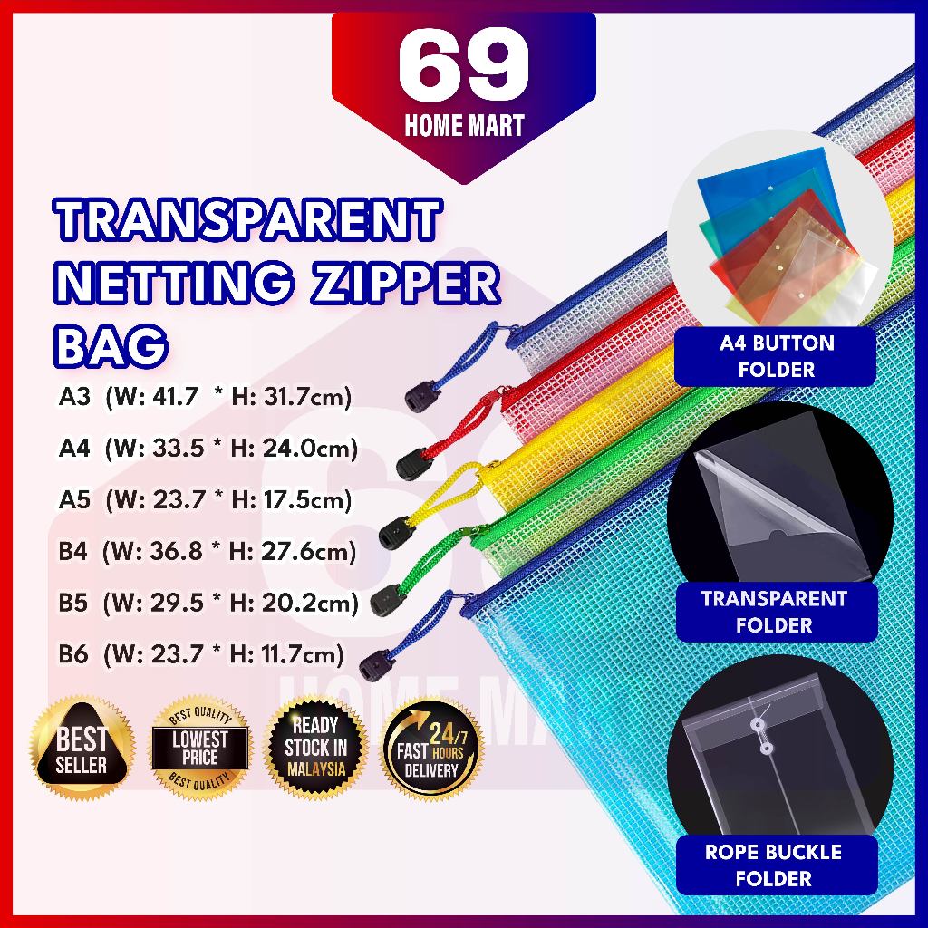 A4 File Folder Document Bag Zip Zipper Bags Waterproof Plastic Pouch ...