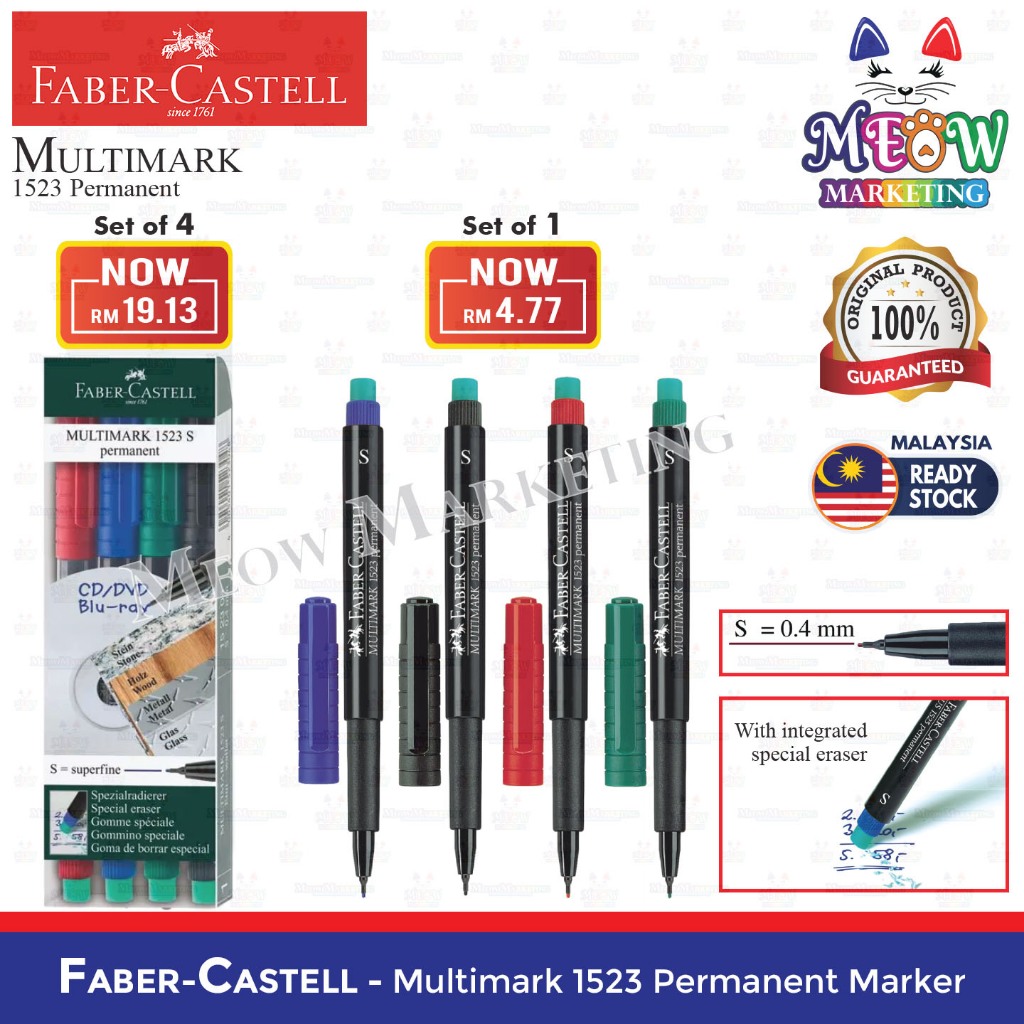 Faber Castell Multimark 1523 / Multi Surface OHP Erasable Permanent Marker Pen (S) - Set of 1 ...