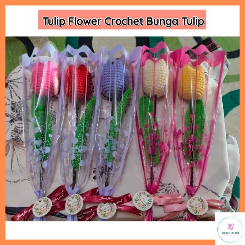 Tulip Crochet Flower Bunga Tulip Kait Handmade Decoration Bouquet ...
