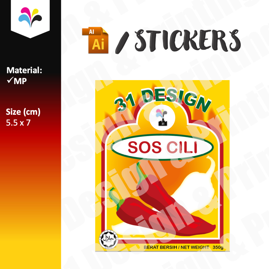 Customise sos cili label sticker chilli sauce bottle company stickers ...