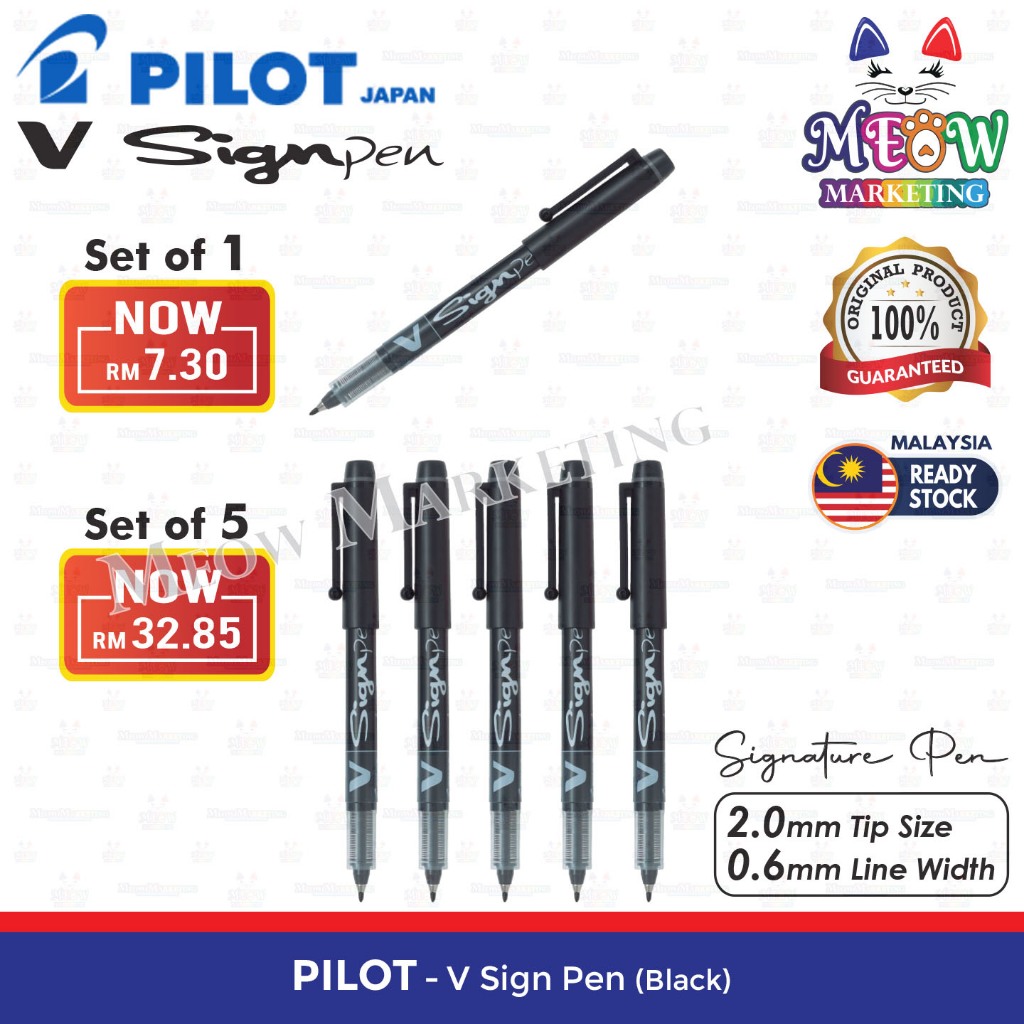 Pilot V Sign Pen / Signature Pen Black Ink - Set of 1 / Set of 5 ...
