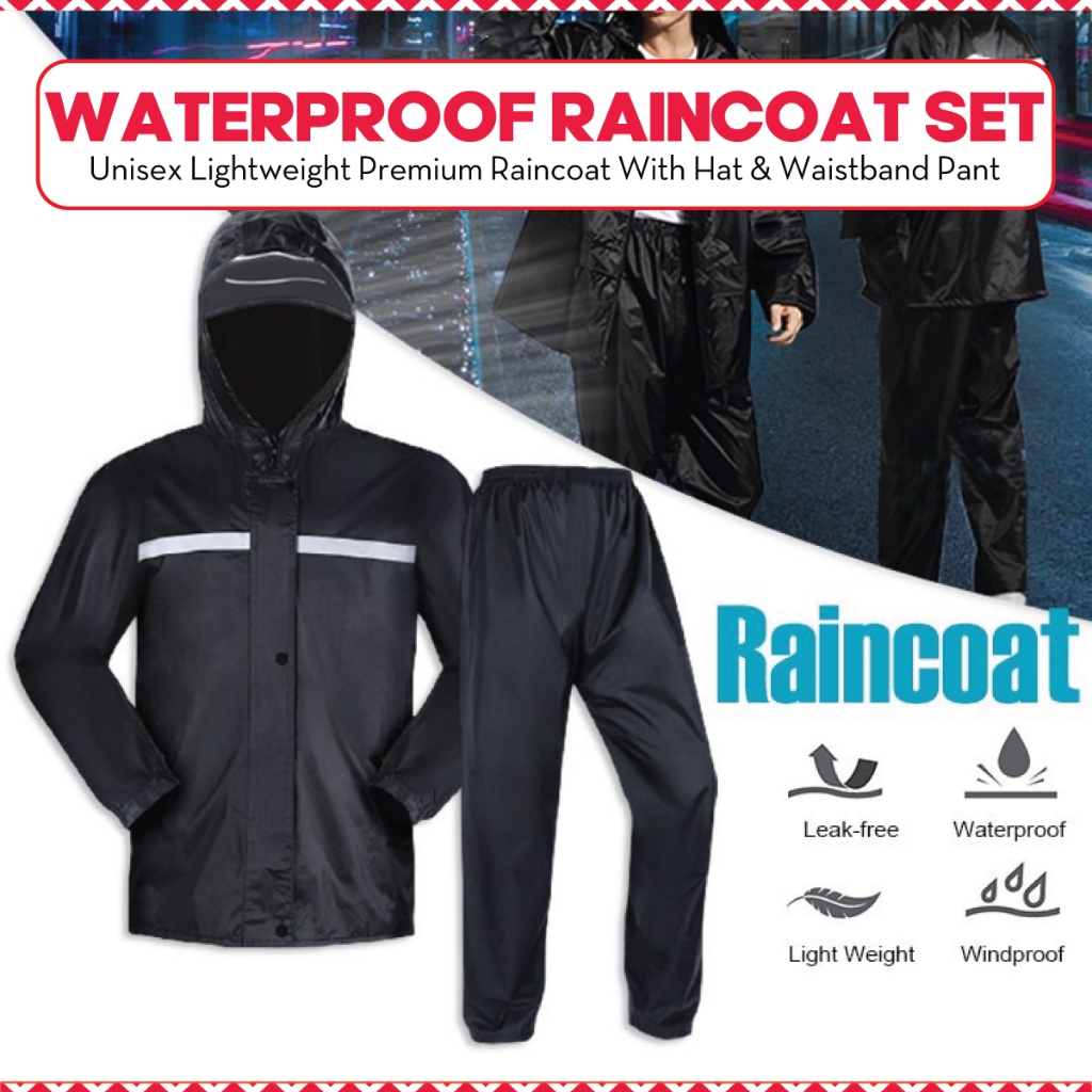 RW Premium Double Layer Raincoat Set With Hat & Elastic Waistband Pant ...