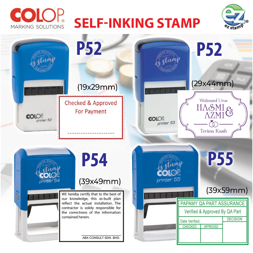 COLOP CUSTOM MADE RUBBER STAMP P52 P53 P54 P55 COP 长正方形印章 /SELF INKING ...