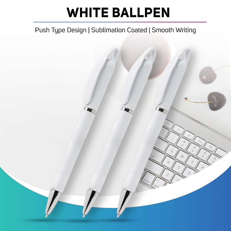 Push Type Design Sublimation Coated Printable White Ballpen Using Laser ...