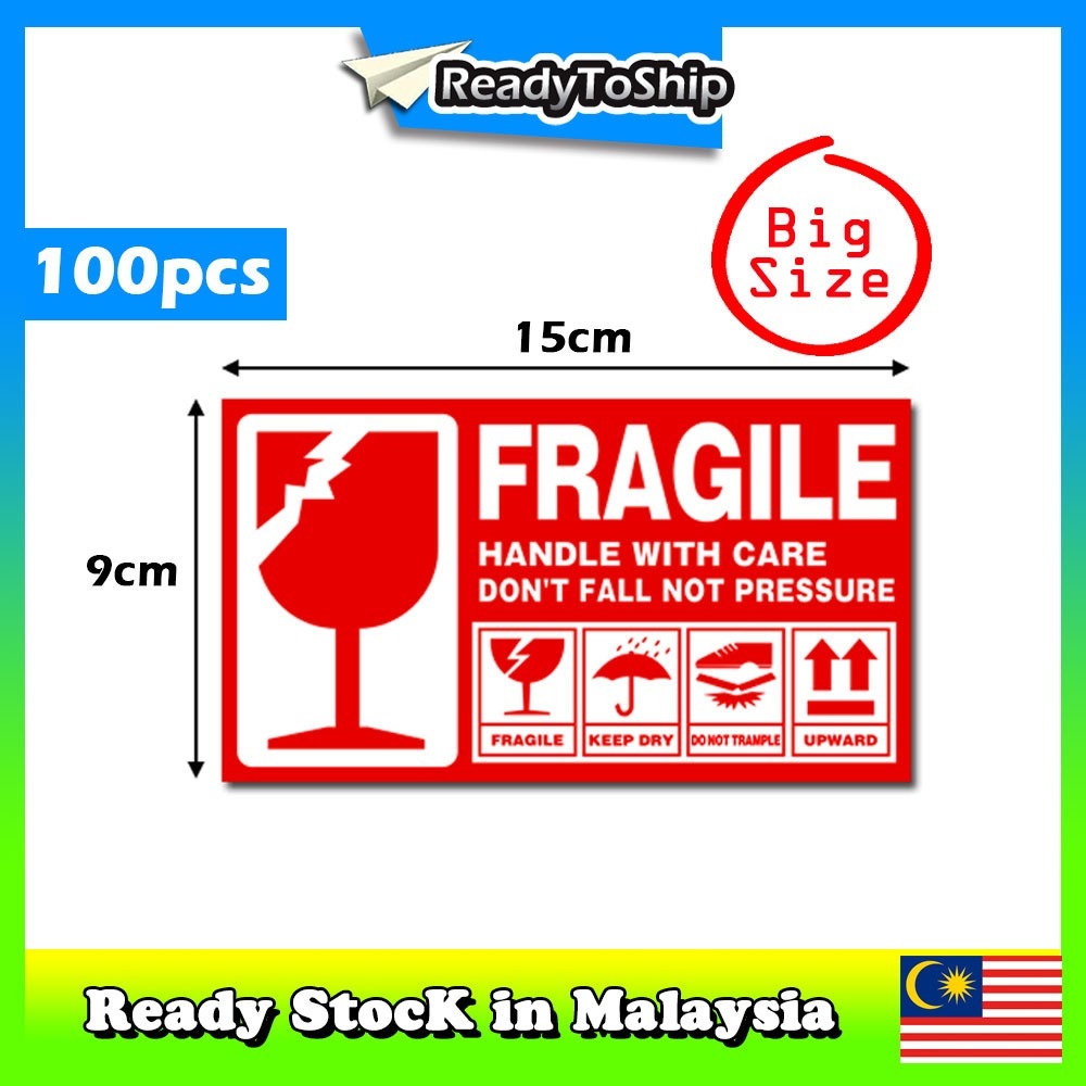 Fragile Sticker Fragile Label 15cm x 9cm (100pcs) Big Size | Shopee ...