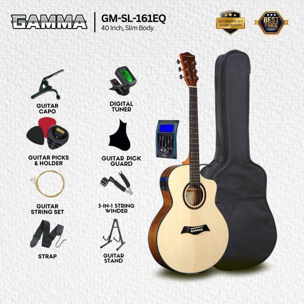 GAMMA (SL-161-EQ) 40inch SLIMBODY Acoustic Guitar with Active EQ ( GM-SL-161-EQ / LS-161EQ / LS ...