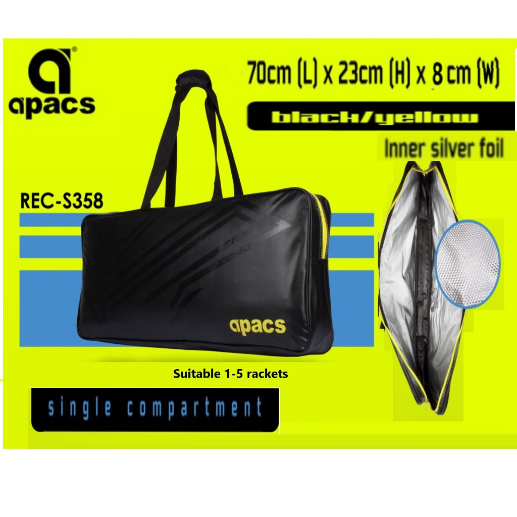Apacs 1 Zip Racket bag Single Backpack Strap Badminton Bag raket galas ...