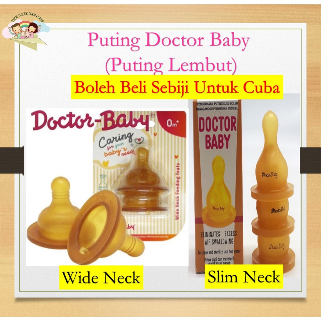 Doctor Baby Slim Neck Or Wide Neck Slow Flow Transparent Nipples (Teat ...