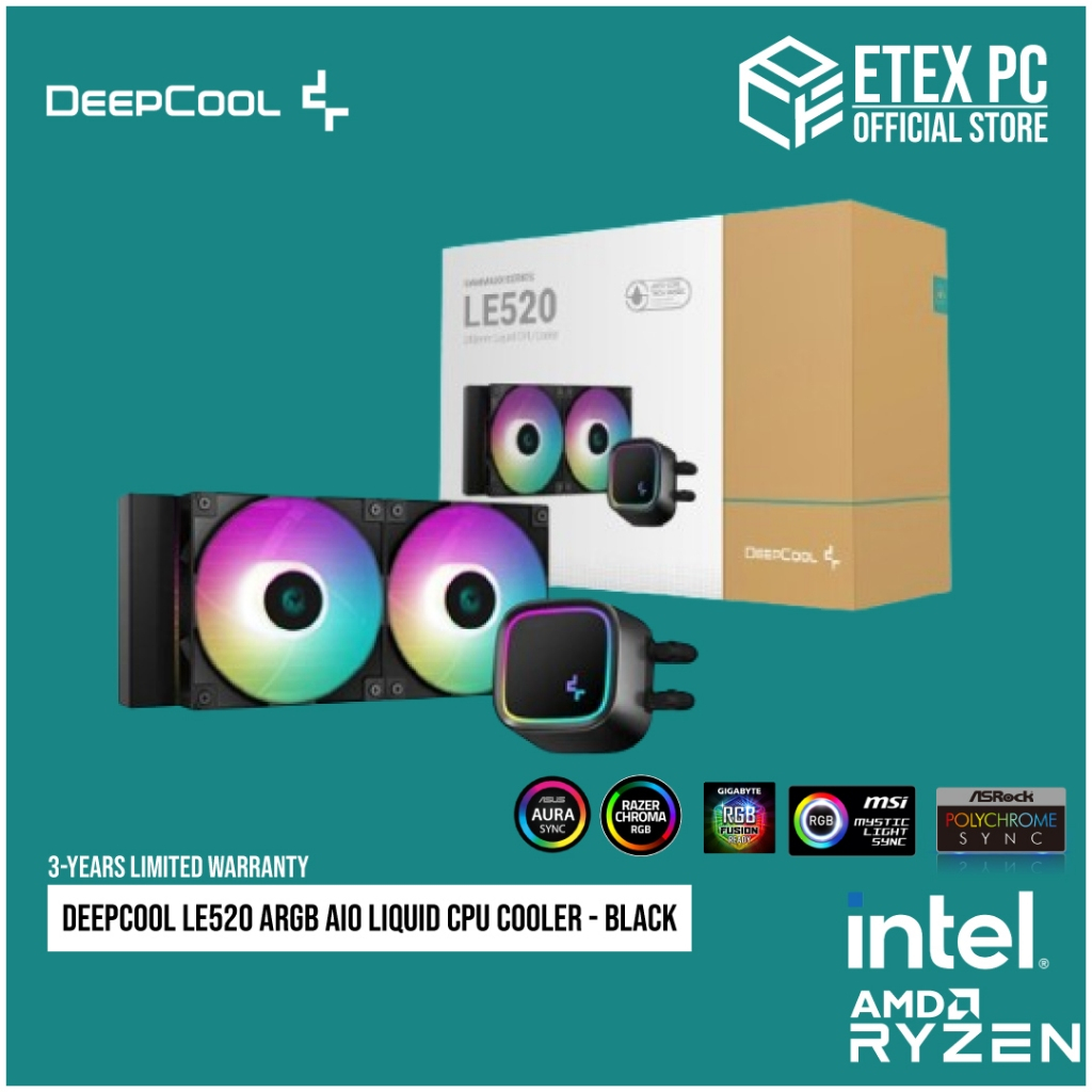 DeepCool LE520 ARGB AIO Liquid CPU Cooler - Black ( 240mm ) R-LE520 ...