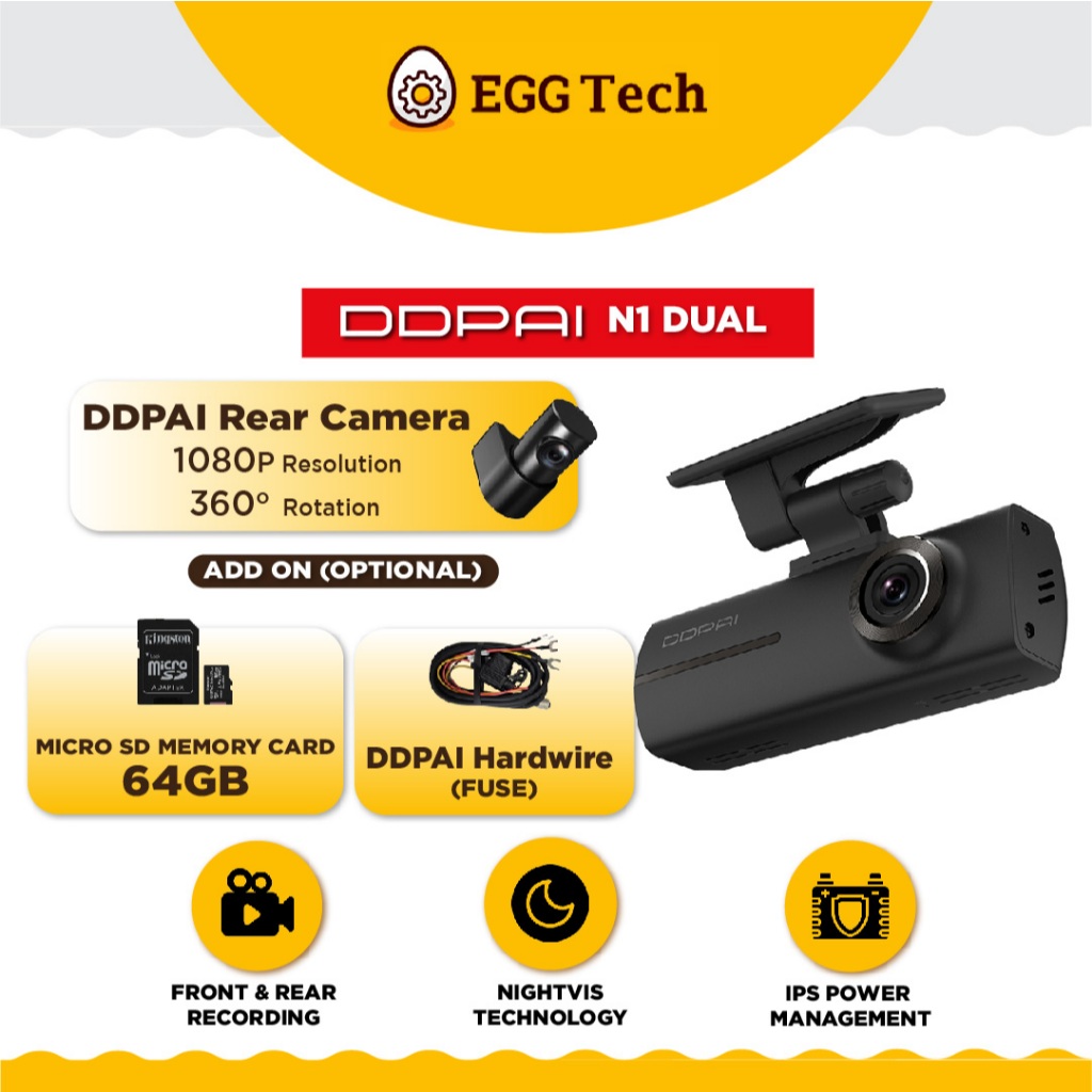 DDPAI N1 Dual Dash Cam 1296P Front & Rear Camera 135 Smart Parking ...