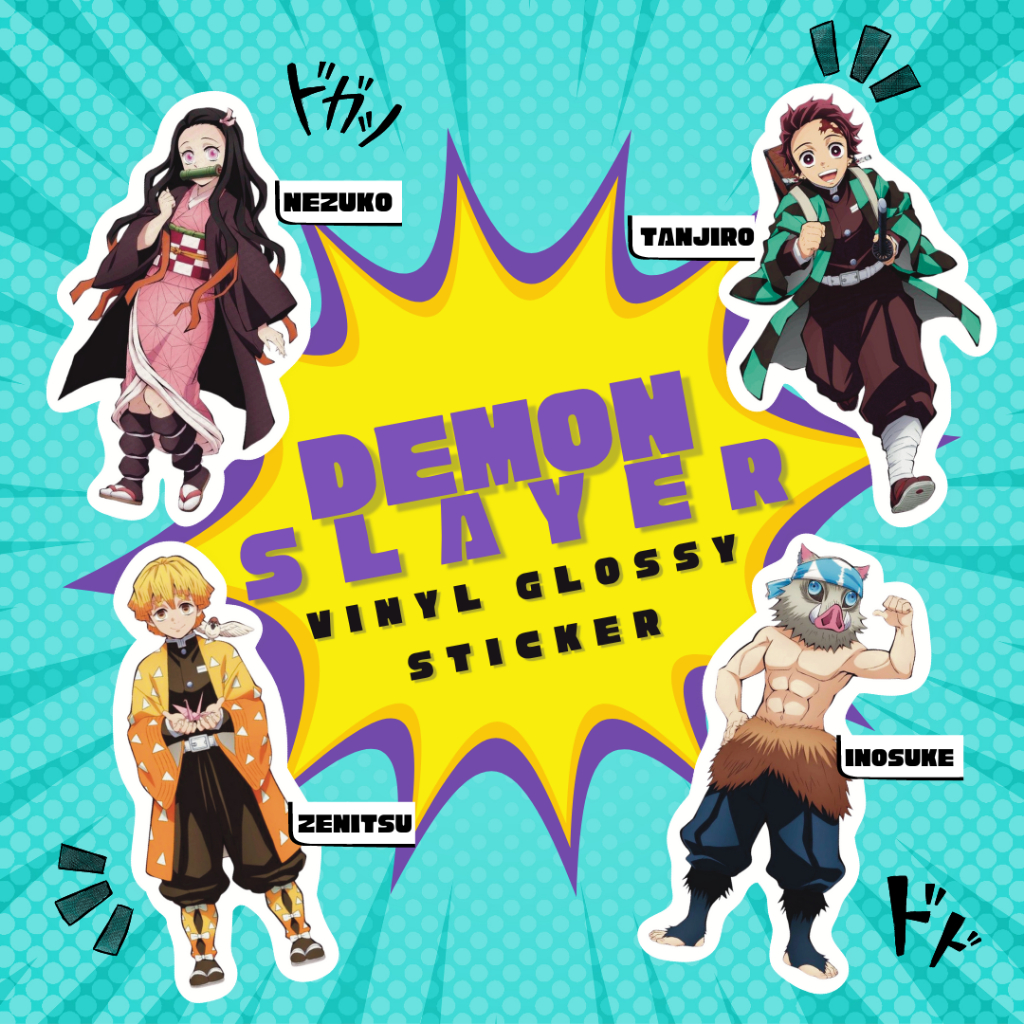 Demon Slayer - 4PCS Glossy Sticker - Tanjiro, Nezuko, Zenitsu, Inosuke ...