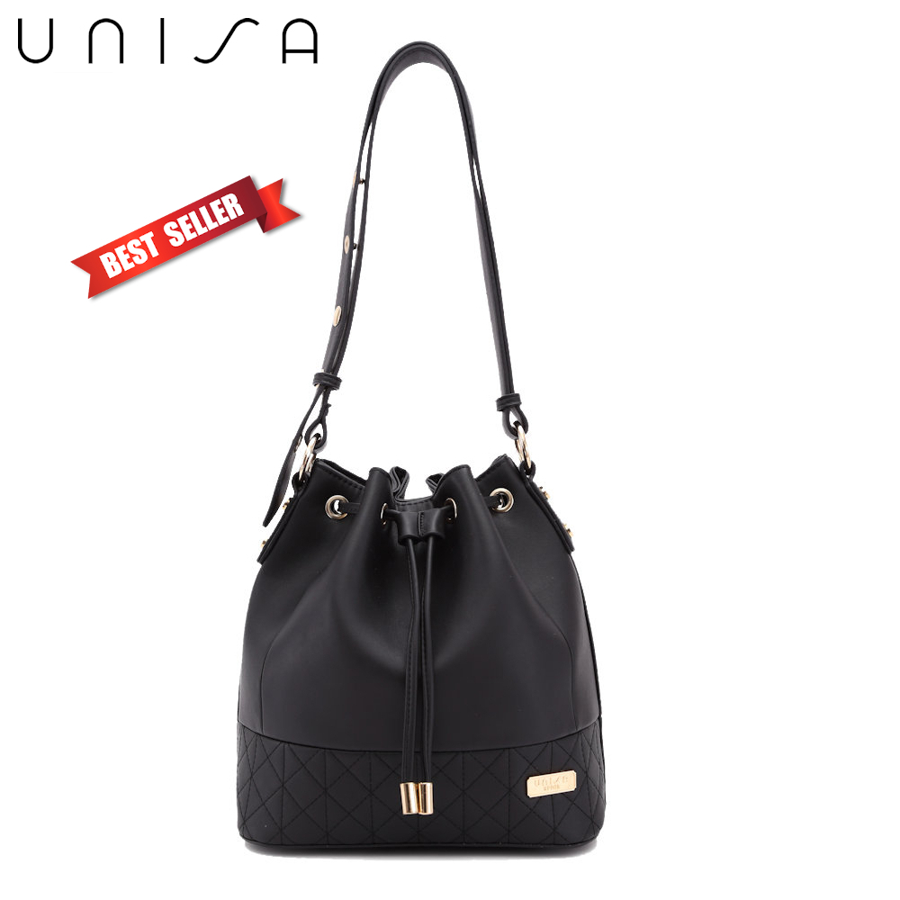 UNISA Faux Leather Quilted Bucket Bag (Beige/Black/Khaki/Purple ...