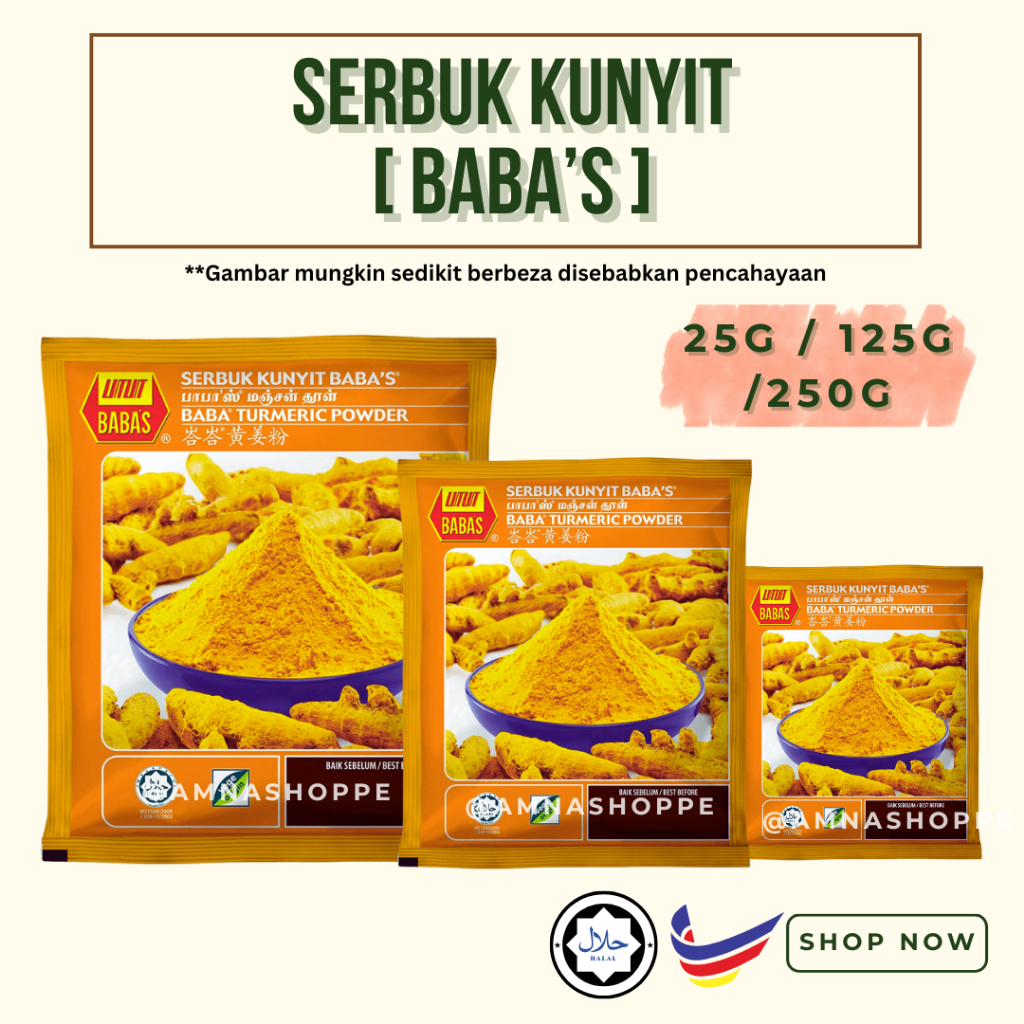 Baba's Serbuk Kunyit Turmeric Powder [25g/ 125g/ 250g] HALAL | Shopee ...
