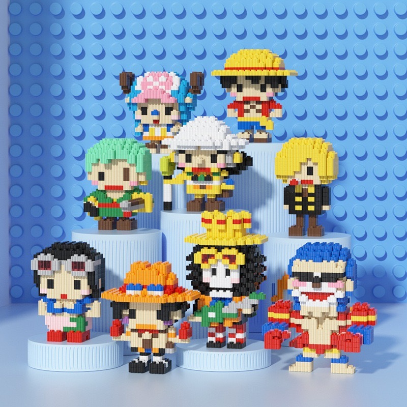One Piece Building Block Anime Luffy Zoro Ace Toys Cute Play Block Mini ...