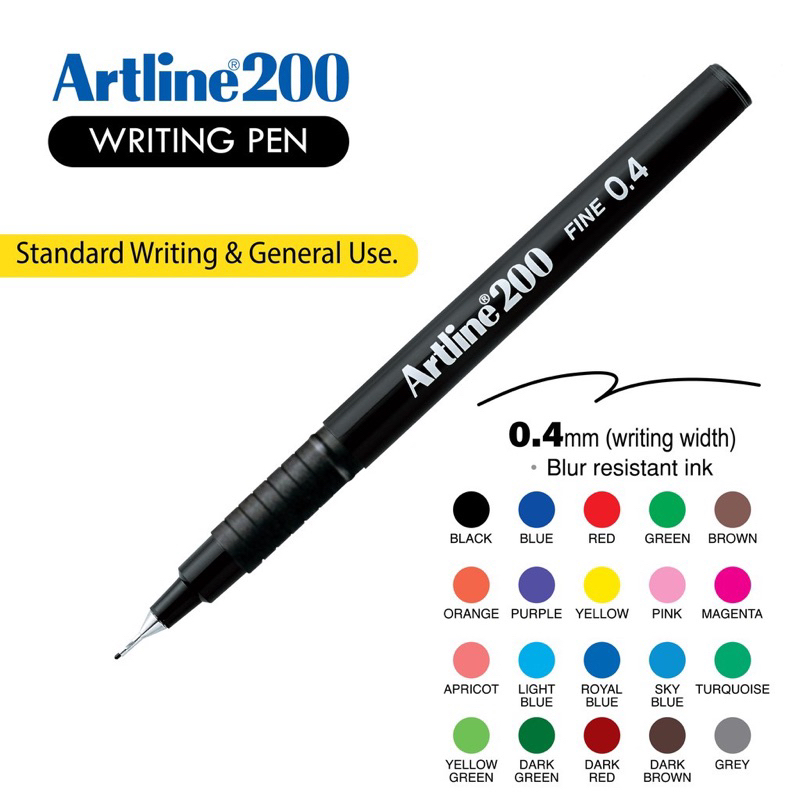 Artline 200 Writing Pen 0.4mm /Drawing Pen/ Sign Pen/ 0.4mm Fine Point ...