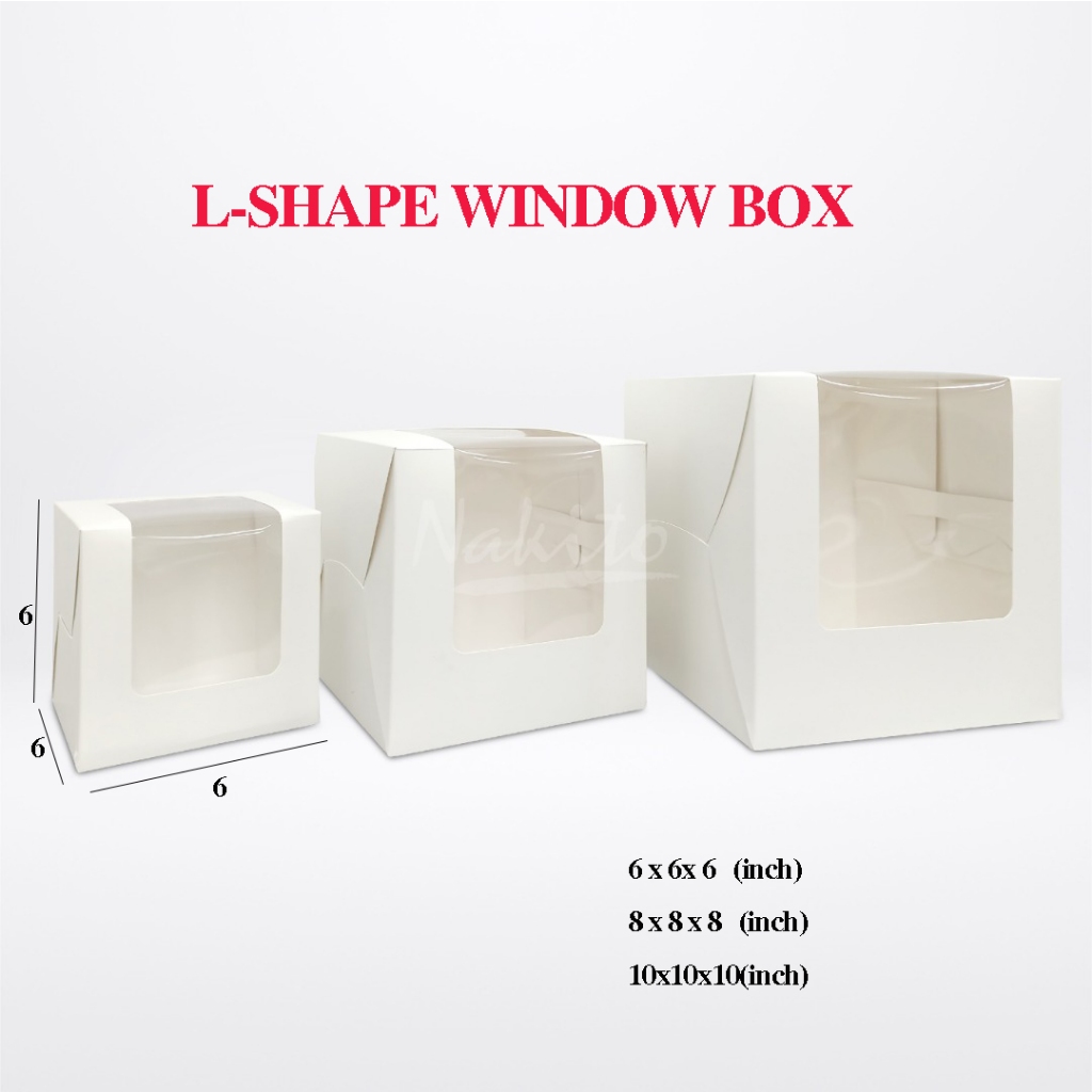【1pcs】6x6x6/8x8x8/10x10x10 inch L-shape window box cake box/ kotak kek | Shopee Philippines
