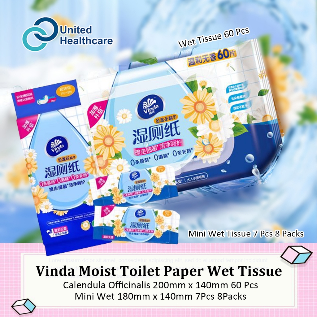 Vinda Moist Toilet Paper Wet Tissue Calendula Officinalis 60 Pcs Mini ...
