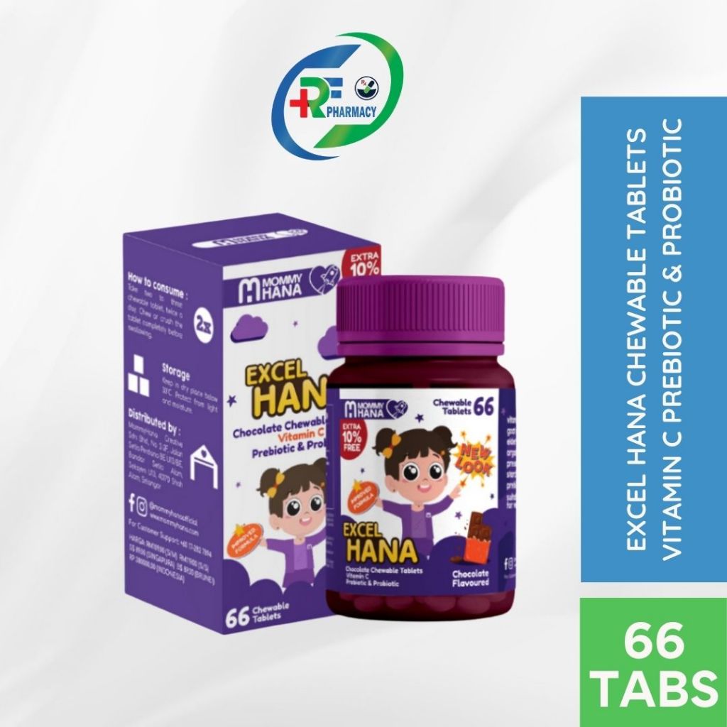 Excel Hana Chewable Tablets Vitamin C Prebiotic & Probiotic | Shopee ...