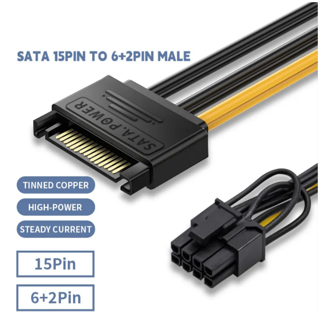 15 Pin Sata To 8pin Pci-e Power Cable 15 pin Sata Male To 6+2 Pin Pci-e ...