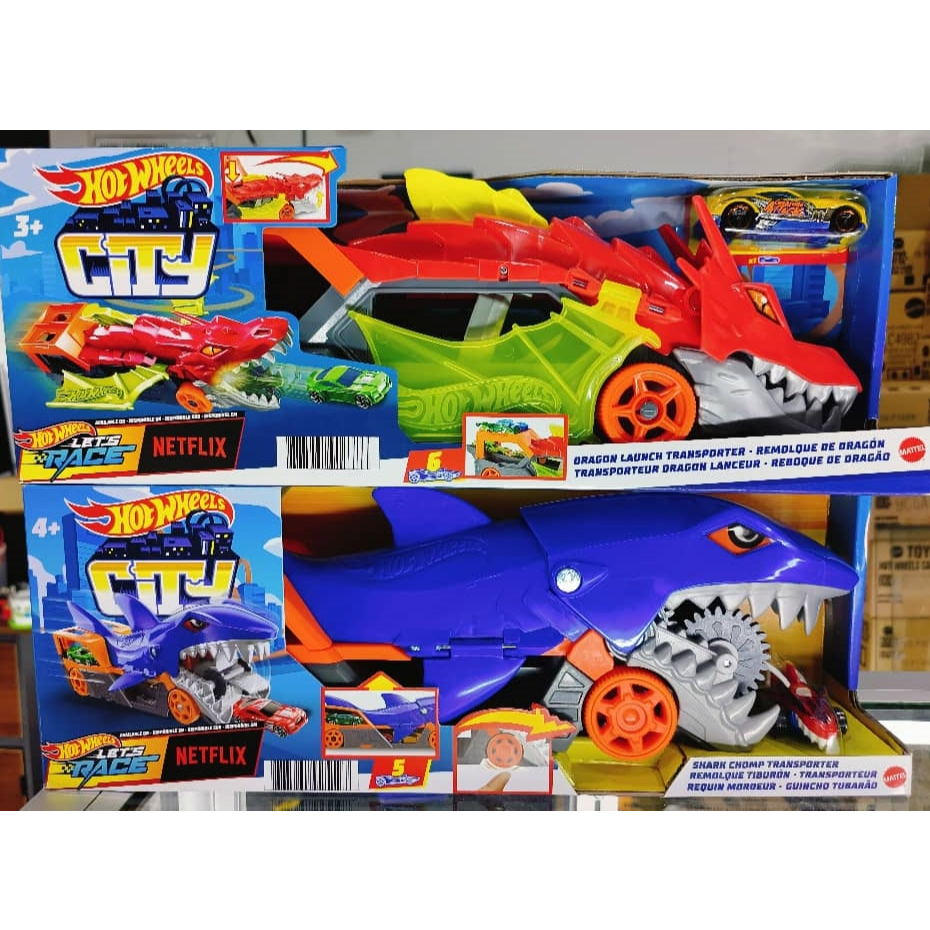 Hotwheels Toy Car Playset, City Shark Chomp Transport & City Dragon ...