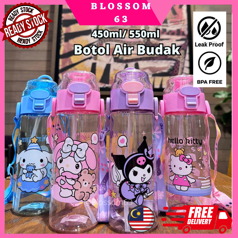 550ml/450ml Botol air Kuromi Bottle Water Bottle Kids Tritan BPA Free ...