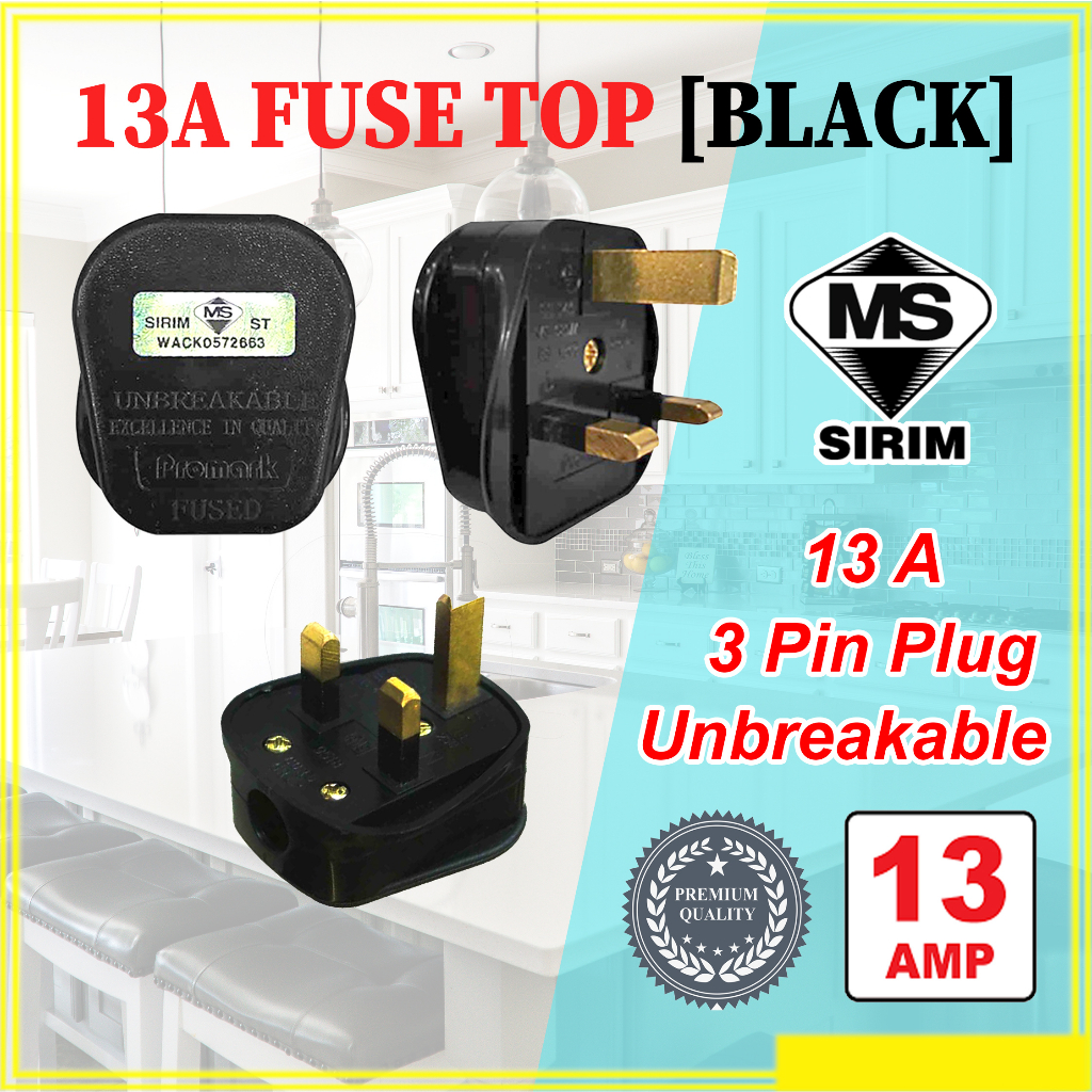 13A 3 PIN FUSED PLUG TOP 13A - BLACK PT-18W (SIRIM) | Shopee Philippines