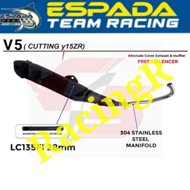YAMAHA LC135 FI V8 RACING EXHAUST PIPE ESPADA STD POWER V5 28MM MATT BLACK CUTTING Y15ZR ...
