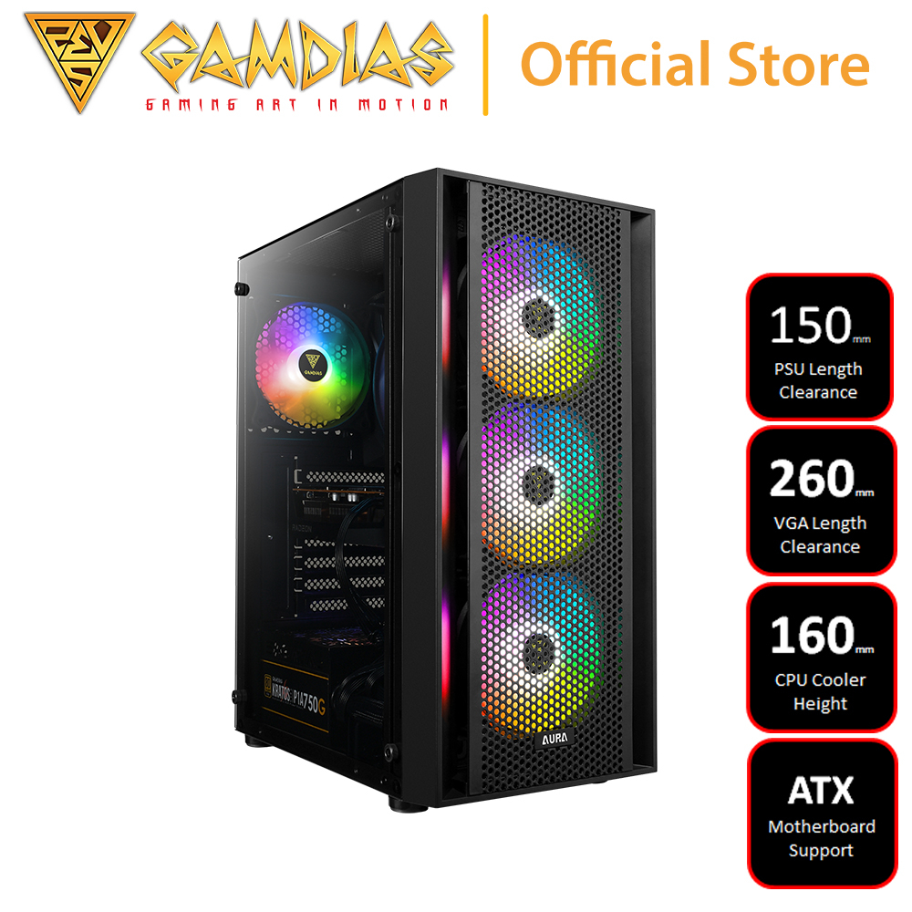 Gamdias AURA GC2 Perforated RGB Mid-tower PC Case ATX Mesh Front Panel ...