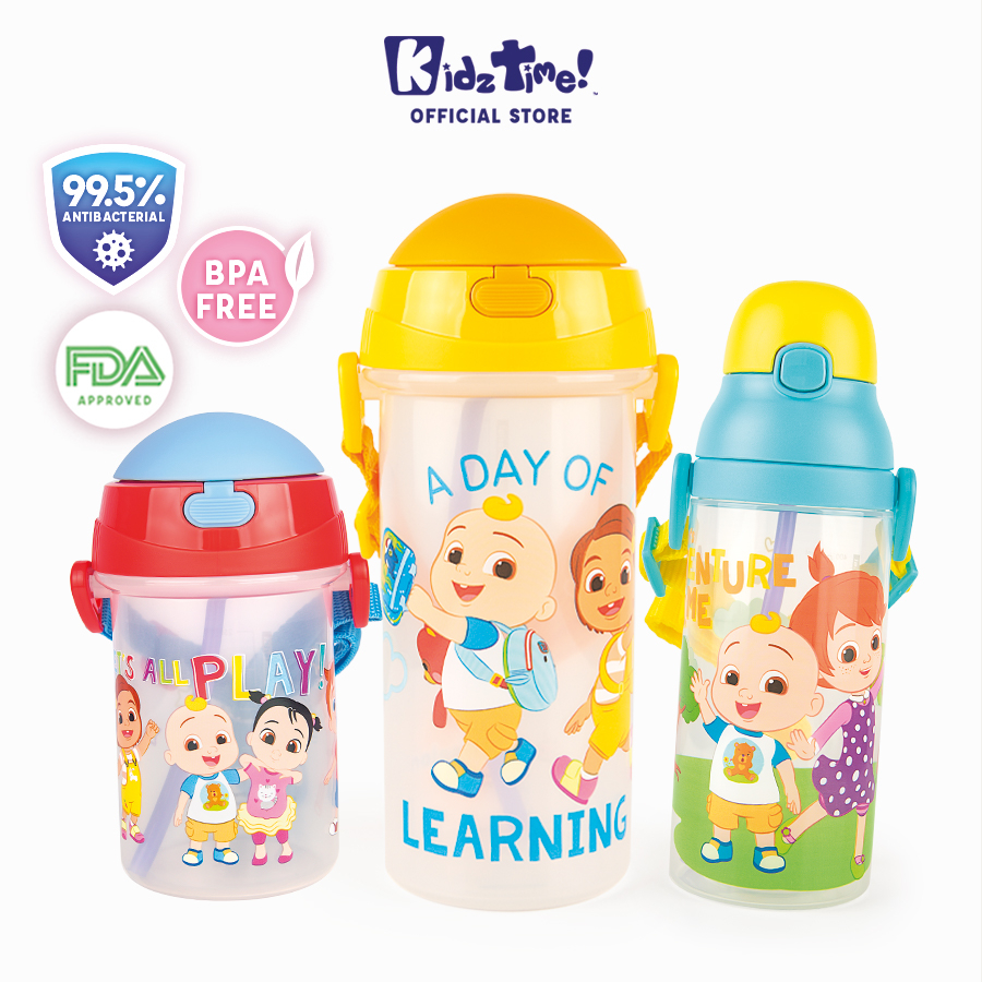 Cocomelon Kids Toddler BPA Free Children Water Bottle with Straw + Strap (380ml & 550ml & 530ml ...