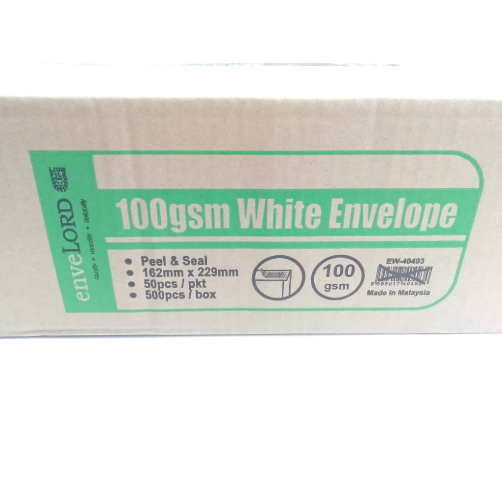 LION FILE White Envelope 100Gsm 9"X6.3" Peel & Seal 500pcs/Box | Shopee ...