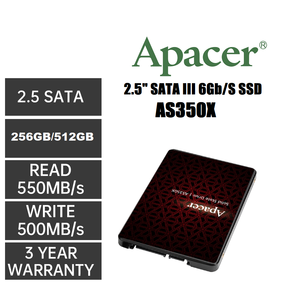 APACER AS350X 2.5" SSD SATA III 256GB & 512GB /1TB SOLID STATE DRIVES ...