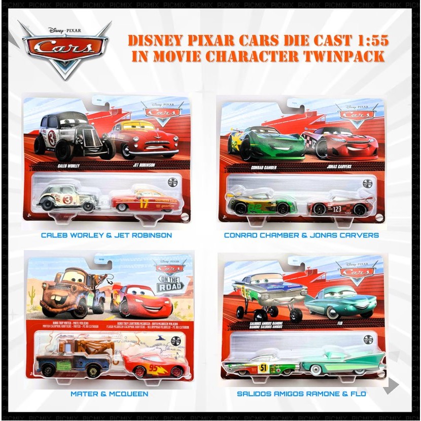 MATTEL DISNEY PIXAR CARS 1:55 Diecast In Movie Character TWINPACK Hot ...
