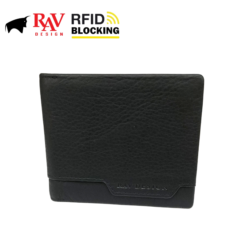 RAV Design RFID-Blocking Leather Bifold Short Wallet l Black l Bottom ...