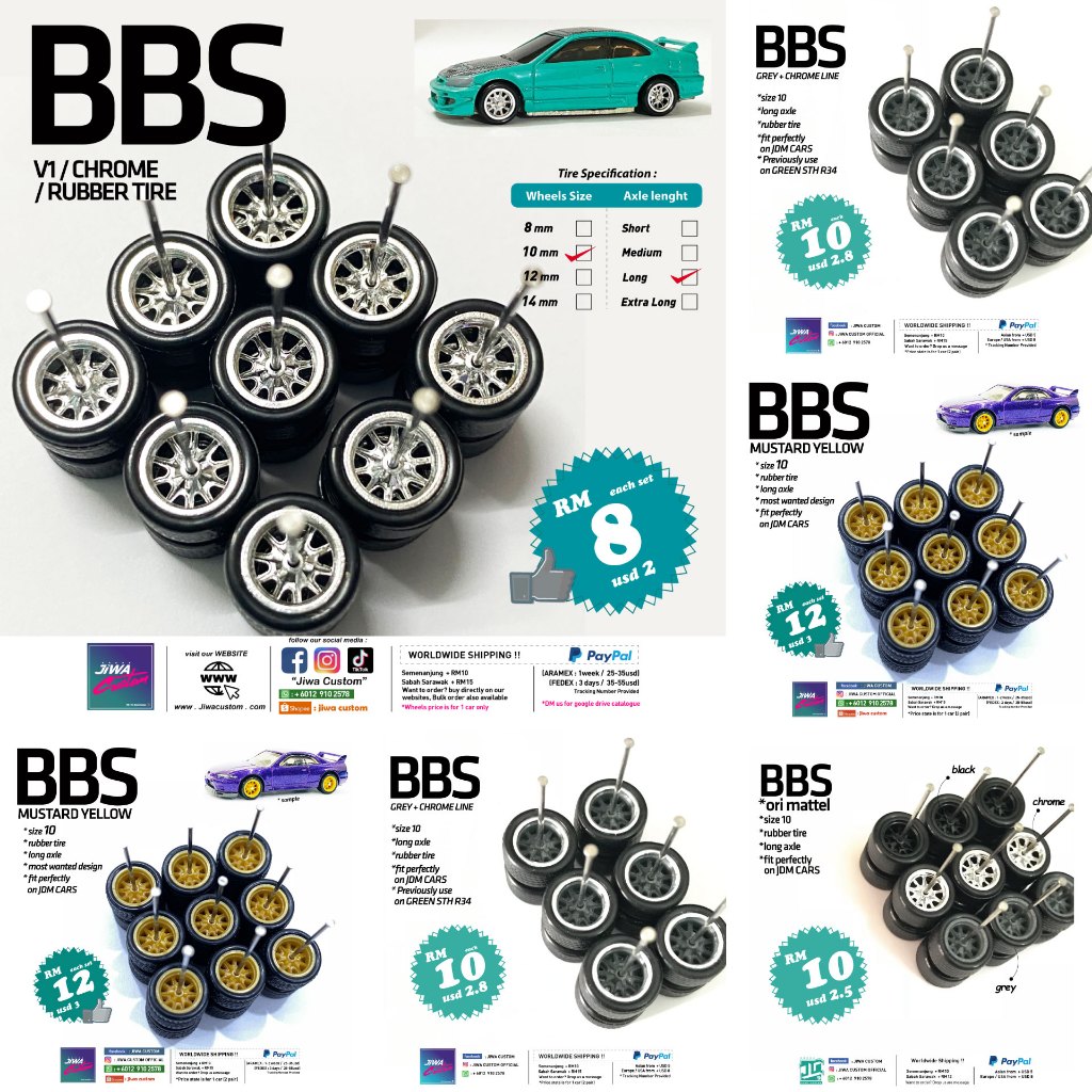 BBS Wheels Real Riders Tayar getah hotwheels Tomica Chrome Black Dark ...